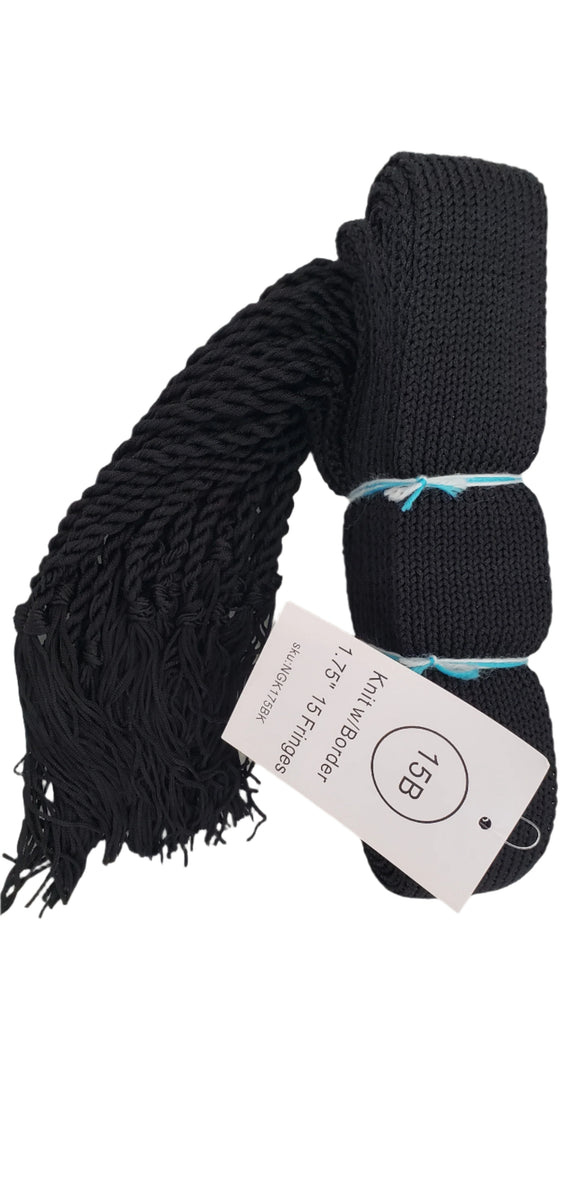 HAND KNITTED BLACK GARTEL WITH BORDER – BLACK + WHITE